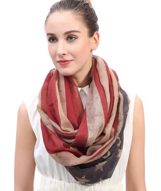 Lina & Lily Damen Loop Schal Halstuch mit Flaggen (Amerikanische Flagge, Braun Rot Grau)