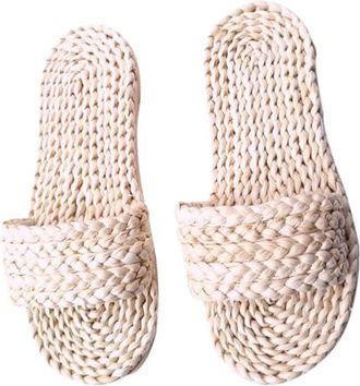 BESTONZON Pantoufles Tissées en Peau de Maïs Blanches Taille 38 Légères et Respirantes Pantoufles Antidérapantes pour Femmes pour Intérieur et Extérieur Massage