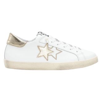 2Star Wei&szlig;e Ledersneaker mit goldenen laminierten Details - - Shoes - Damen - Wei&szlig; - 38 EU