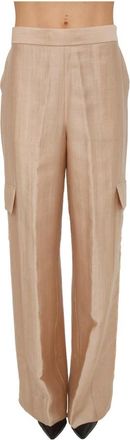 Blugirl Femme, Pantalons, Beige, Taille: 42 FR Pantalon large en Lyocell avec bordure en dentelle