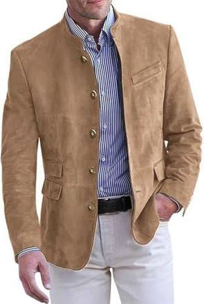 Onsoyours Blazer D&eacute;contract&eacute; &agrave; Col Montant pour Homme avec Poche &agrave; Revers et Manches Longues en Daim Vintage D&eacute;contract&eacute; Slim Bouton Costume daffaires Blazer Ve