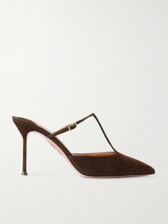 Aquazzura Mules En Daim Sorbonne 85 - Marron