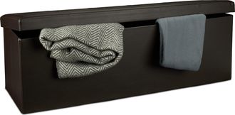 Relaxdays Faltbare Sitzbank HxBxT 38 x 114 x 38 cm, XL Kunstleder Sitztruhe, Aufbewahrungsbox mit Stauraum, braun