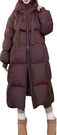 Generic Long doudoune pour femme chaude dhiver d&eacute;contract&eacute;e &agrave; capuche parka &eacute;paisse avec fermeture &eacute;clair vers le haut avec poches, caf&eacute;, XL