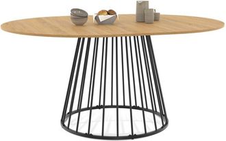 IDMarket Table &agrave; manger extensible ronde YUNA 4-8 personnes plateau bois et pied filaire en m&eacute;tal noir 110 - 150 cm