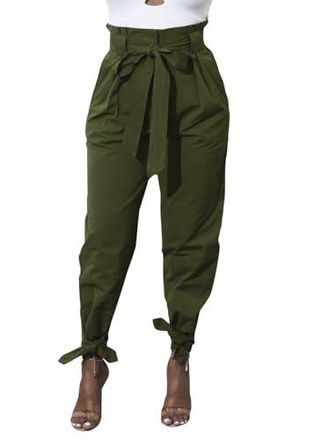 ORANDESIGNE Femme Mode Pantalon Taille Haute D&eacute;contract&eacute; Travail Chic Crayon Pantalon Taille Haute avec Ceinture Pantalon Chic Pants Coupe Ajust&eacute;e Pantalon De Loi