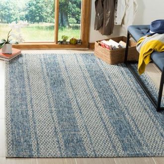 Safavieh Zeitgenössische Teppich für Wohnzimmer, Esszimmer, Schlafzimmer - Courtyard Collection, Kurzer Flor, Hellgrau und Blau, 122 X 170 cm