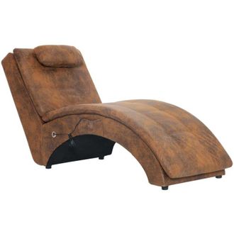 vidaXL Vidaxl - Chaise longue de massage marron en similicuir daim - 5 modes de massage - Fonction de chauffage - Dimensions 142x55x73 cm
