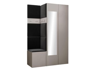 Mirjan24 Garderoben-Set Monati XXVI, Kleiderschrank mit Spiegel, Schuhschrank, 4 Doppelhaken, Kleiderhakenbrett, Gepolstertes Paneel/Wandpaneel, Flurgarderobe 