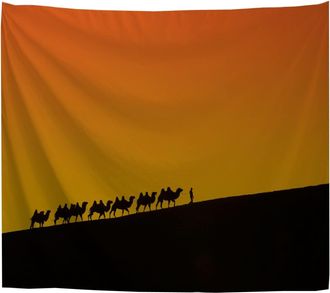 A.Monamour Wandteppich Kamel In Der Wüste Bei Sonnenuntergang Silhouette Stoff Tuch Tapisserie Wandbehang Wanddeko Wandkunst Wandbilder Wandtuch für Wohnzimmer S