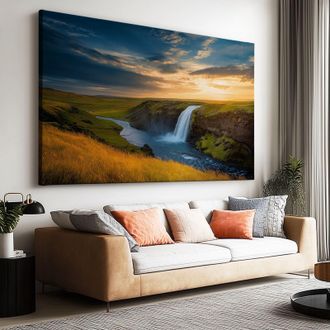 Generic Leinwand Bilder Majest&auml;tisch Berge Wasserfall Landschaft, 120 x 60 cm Leinwandbilder - Bild auf leinwand - Wandbild XXL gro&szlig; Wandbilder f&uuml;r Wohnzimmer