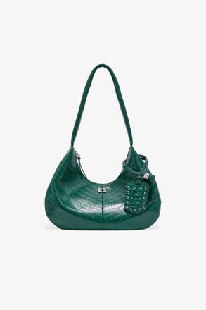 Ganni Sac Hobo moyen en croco vert Pineneedle