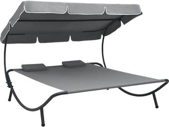 vidaXL Vidaxl - Lit de repos dext&eacute;rieur avec auvent et oreillers gris