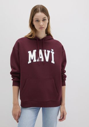 Mavi Damen Logo Hoodie Pullover, Pomegranate, XS