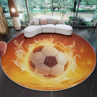 Generic Tapis Rond 140 cm, Color&eacute; Salon Chambre Rug Lavable en Machine Tapis Chambre Adulte Doux &Eacute;l&eacute;ments Sportifs Football Style Affiche Descente de Lit Anti