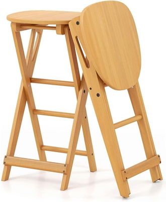 Costway 2er Set Barhocker Klappbar, Barstuhl Bambus mit Fu&szlig;st&uuml;tze, K&uuml;chenstuhl Sitzh&ouml;he 61 cm, Tresenhocker Bistrohocker f&uuml;r K&uuml;che Haus Garten Bar