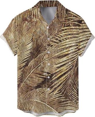 Generic Chemise hawa&iuml;enne amusante avec palmier pour homme boutonn&eacute;e &agrave; manches courtes - Chemise tropicale des Cara&iuml;bes &agrave; revers - Chemise d&eacute;t&eacute; des ann&eacute;es 80 