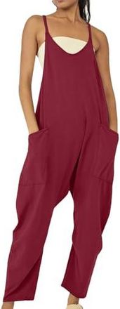 Generic Combinaison Femme Été sans Manches Casual Combishort Pantalon Bretelles Spaghetti Salopette Chic et Élégant Barboteuse Lâches Overalls Débardeur avec 