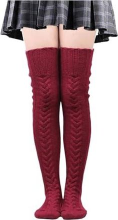 Generico Chaussettes hautes &agrave; la cuisse tricot&eacute;es, v&ecirc;tements de printemps l&eacute;gers pour les femmes, Bordeaux, 105cm