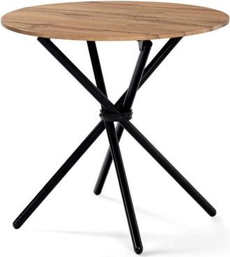 Urban Meuble Urban Meuble - Table de salle &agrave; manger ronde 80cm - Effet bois naturel - Pieds ronds crois&eacute;s en m&eacute;tal noir - Pour 4 personnes - Design moderne