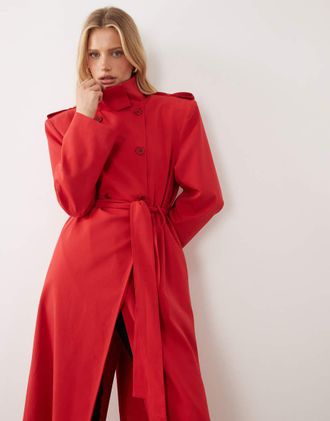 Asos Trench-coat ajust&eacute; &agrave; &eacute;paulettes - Rouge-Neutral