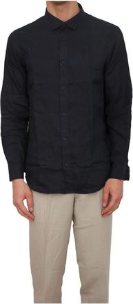 A|X Armani Exchange Homme, Chemises, Bleu, Taille: L Chemise en Lin Coupe Standard