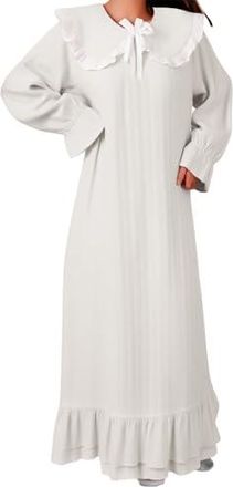 Generic Chemise de nuit en flanelle pour femme, nuisette longue pour femme, chemise de nuit douce, col rond, manches longues, nuisette en coton, couleur unie,