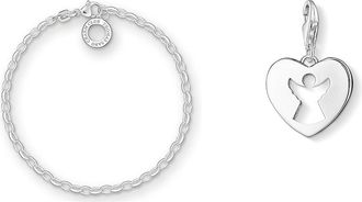 Thomas Sabo Damen Charm-Armband Classic Charm Club 925 Sterling Silber X0163-001-12 & Damen Charm-Anhänger Schutzengel Herz Charm Club 925 Sterling Silber 0869-00