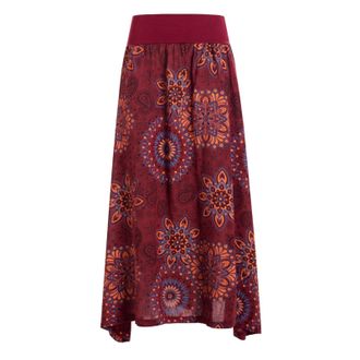 vishes Langer Damen Herbstrock mit Mandalas in dunkelrot I Gr&ouml;&szlig;e 2XL (44) I Handgefertigt aus 100% Baumwolle I Rock mit breitem Bund I F&uuml;r warme & kalte Mona