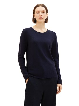 Tom Tailor Damen 1038879 Basic Pullover mit Struktur, 30025-navy Midnight Blue, XXXL
