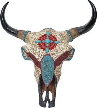 Mendler Deko Kuhschädel HWC-D31, Stierkopf Bulle Tierkopf Kuhkopf Trophäe mit Mosaik, Polyresin 51x50x25cm