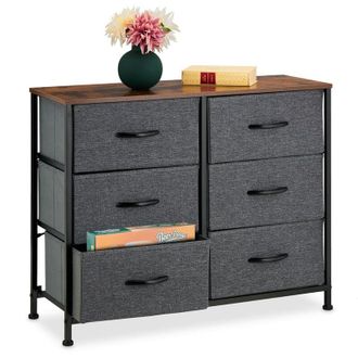 Relaxdays Commode, HxLxP : 63x80x30 cm, métal, effet bois, 6 tiroirs, tissu, surface, buffet moderne, plusieurs couleurs - Relaxdays