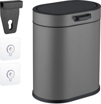 Relaxdays M&uuml;lleimer Wandmontage, 5 Liter, Einh&auml;ngen oder Kleben, Inneneimer, K&uuml;chenabfalleimer, Badm&uuml;lleimer, grau