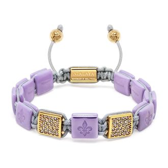 Nialaya Femme, Accessoires, Jaune, Taille: XS Womens Lavender Ceramic Flatbead Bracelet with Gold CZ
