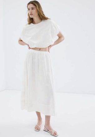 Mango Jupe coton d&eacute;tails brod&eacute;s &eacute;cru - Femme - 34 - MANGO