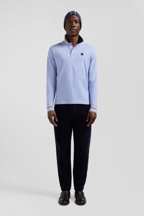 Eden Park Polo Manches Longues En Piqu&eacute; Coton Ciel &Eacute;cusson Gomme Coupe Regular