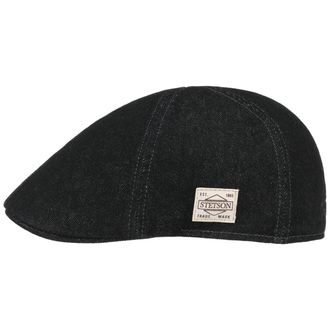 Stetson Texas Robust Denim Flatcap Unifarbene Schieberm&uuml;tze aus Baumwolle Herren Herbst Winter schwarz XXL (62-63 cm)