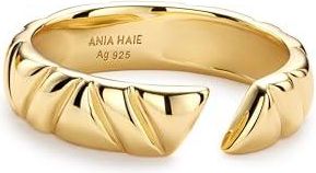 Ania Haie Heart Hunter Bague ouverte pour femme en argent sterling 925 plaqué or 14 carats Taille européenne réglable 50-58 avec emballage cadeau