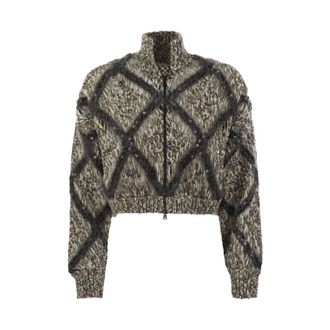 Brunello Cucinelli Femme, Pulls, Gris, Taille: 38 FR Cardigan Tricot&eacute; en M&eacute;lange de Laine