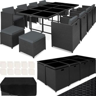 TecTake Salon de jardin cadre aluminium R&eacute;sistant aux intemp&eacute;ries pliable noir