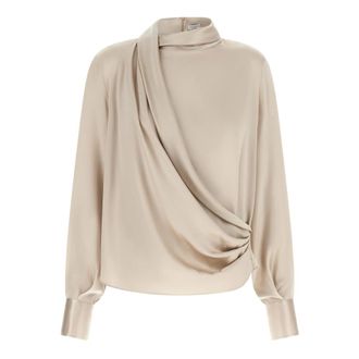 Brunello Cucinelli Stretch-Seiden-Satin-Bluse - - Blouses & Shirts - Damen - Beige - M