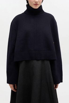Ganni Pull en laine &agrave; col roul&eacute; Bleu marine - Taille L - Pour Femme