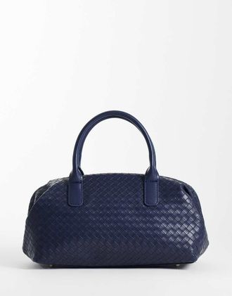 Glamorous gewebte Bowler-Bag in dunklem Marineblau-Gr&uuml;n