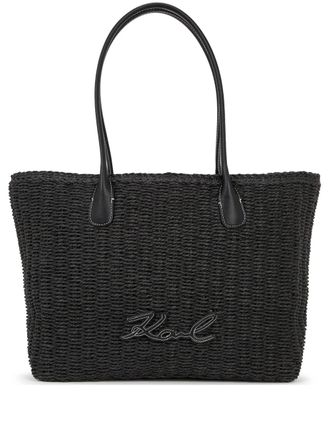 Karl Lagerfeld petit sac de plage Signature en raphia - Noir