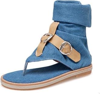 Generic Qynthra Sandales Gladiateur en Denim &agrave; Courroie &agrave; Boucle Plat Tongs Femme Style Urbain Chaussures Habill&eacute;es D&eacute;contract&eacute;es Chaussures d&Eacute;t&eacute; pour Trajet 