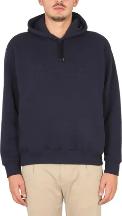 Aspesi Logo Drawstring Hood Sweatshirt - Blue