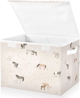 Mnsruu Aufbewahrungsboxen mit Deckel, rosa Pony Morandi Pferd großer Aufbewahrungskorb Organizer Regale Würfel Mülleimer Spielzeug Kleidung Unterbett