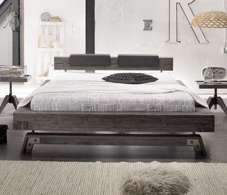 Hasena Factory Line Designbett Bloc Fußkufen Stabil Kopfteil Inca Vintage Grey 180x200