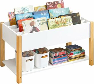 SoBuy KMB35-W Kinder Bücherregal Kinderregal mit Ablagefächern Aufbewahrungsregal für Kinder Bücherständer Spielzeugregal Weiß bht ca.: 85x45x42cm - Sobuy