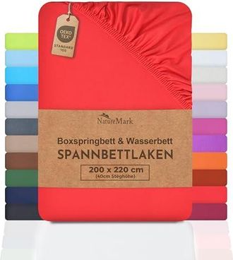 NatureMark Basic Drap-housse pour lit &agrave; sommier tapissier et matelas &agrave; eau 200 x 220 cm - 40 cm - 200 x 220 cm - 100 % coton Rouge